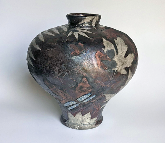 Childhood's End Gallery | "Dragonfly, Leafprints, & Fern" Raku Vase ...