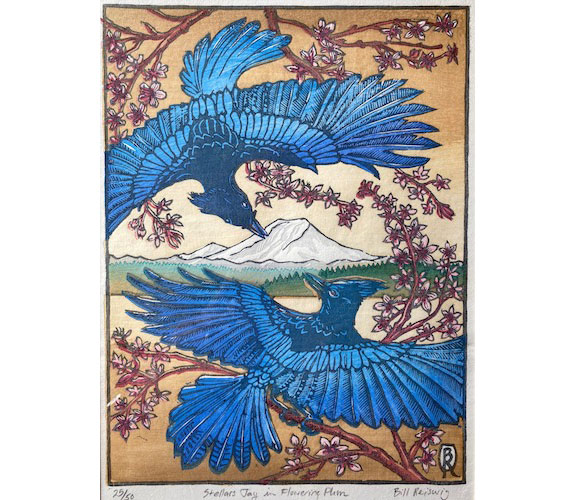 Childhood's End Gallery | Two Stellars Jay in Flowering Plum - Bill ...